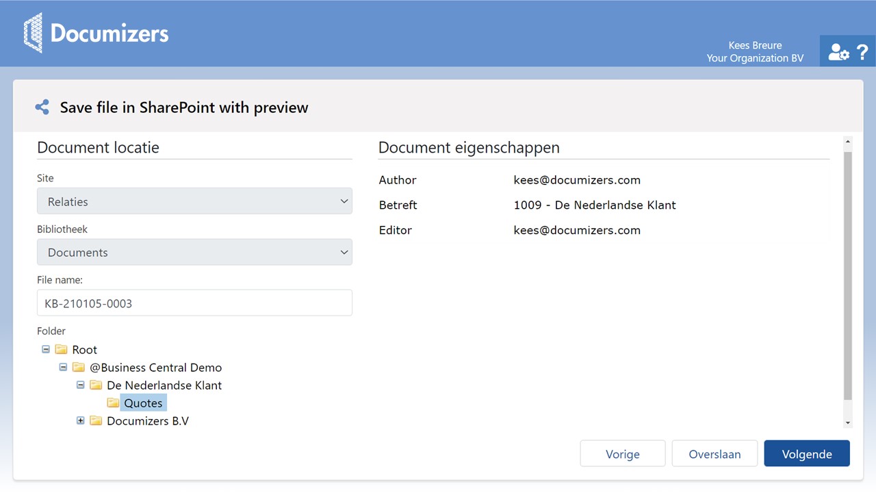 Archive CRM/ERP documents in Sharepoint, Dropbox or Onedrive